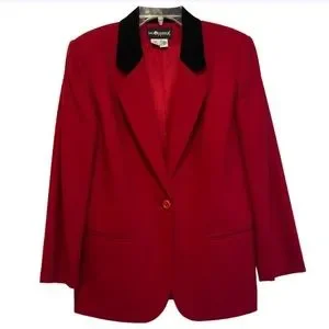Sag Harbor | Jackets & Coats | Red Wool Blazer Black Velvet Collar ...